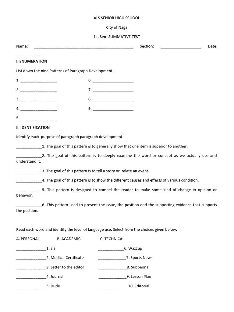 Reading and Writing Summative Test | PDF
