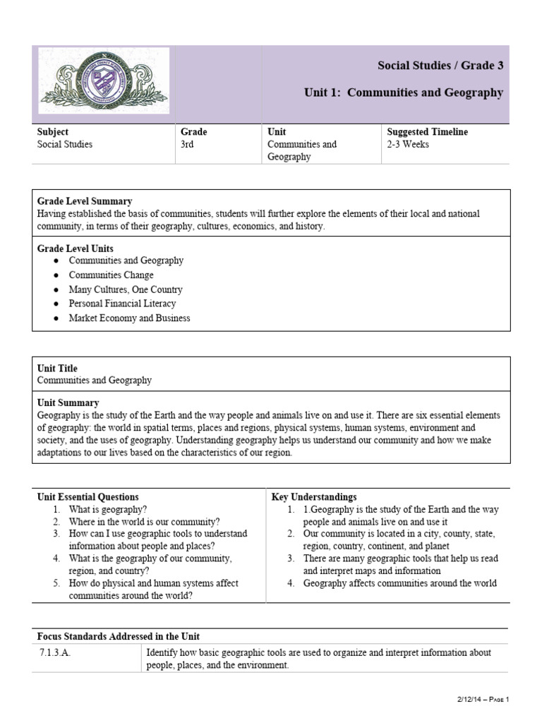 3rd Grade Social Studies Curriculum Framework-072015 | PDF | Geography ...
