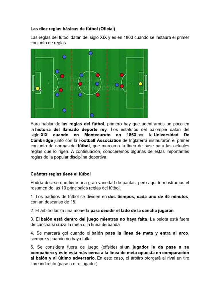 Las diez reglas básicas de fútbol | PDF