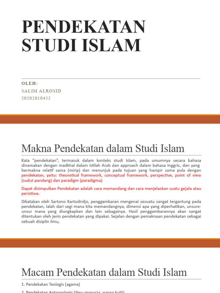 Pendekatan Studi Islam. PPT - Salim Alrosid - 11 April 2021 | PDF | Ilmu Sosial