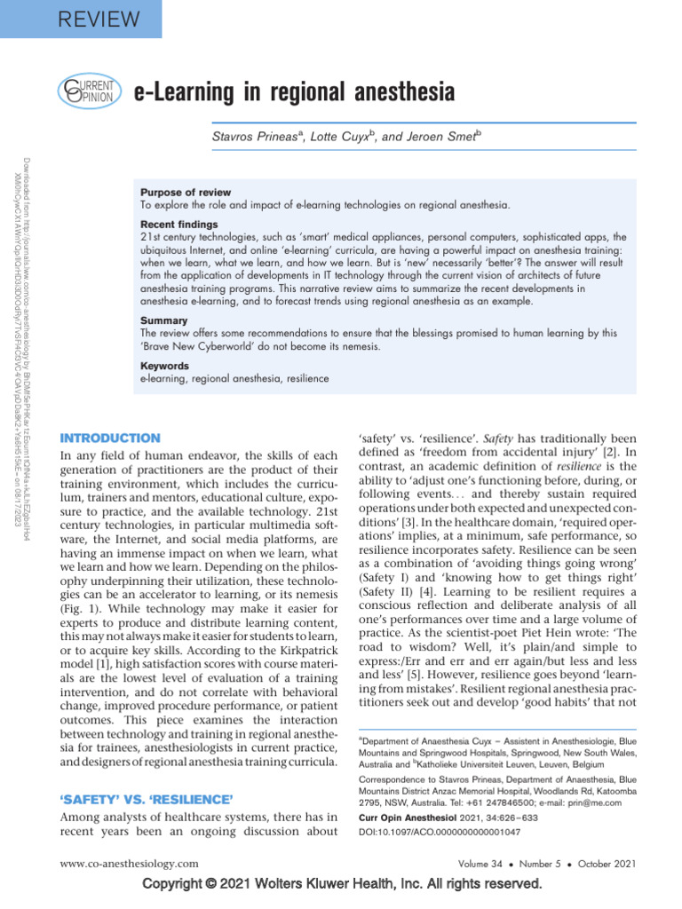 E Learning in Regional Anesthesia.14 | PDF | Educational Technology | Learning