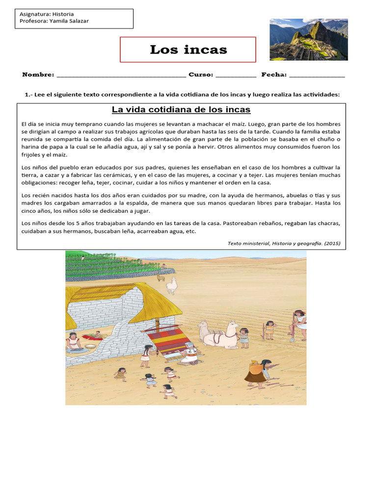 Guía 2 Los Incas 4° Basico | PDF | Imperio Inca