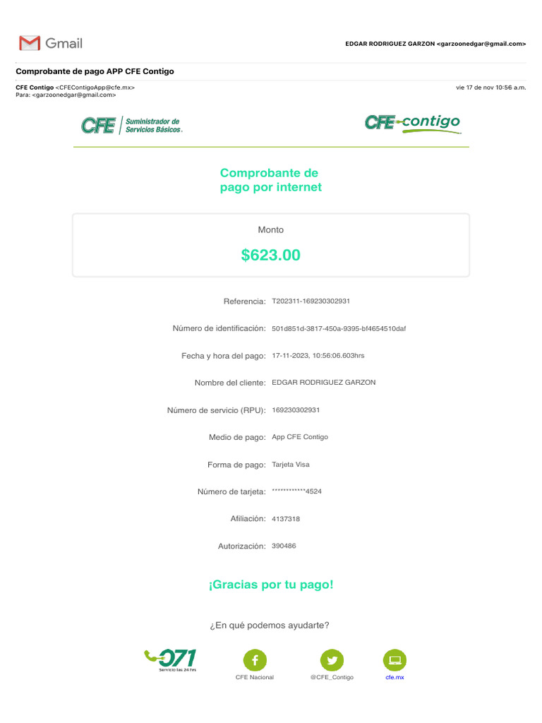 Comprobante de Pago APP CFE Contigo | PDF