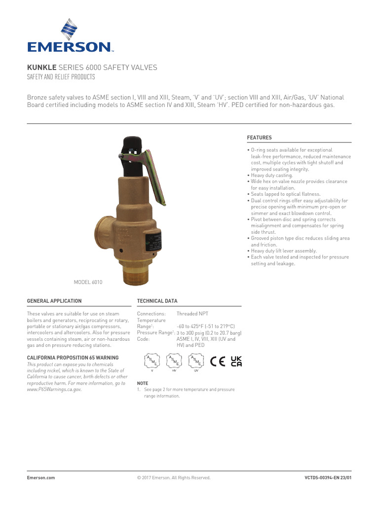 Data Sheets Kunkle Series 6000 Safety Valves Kunkle Valve en en 5197462 | PDF | Boiler | Valve
