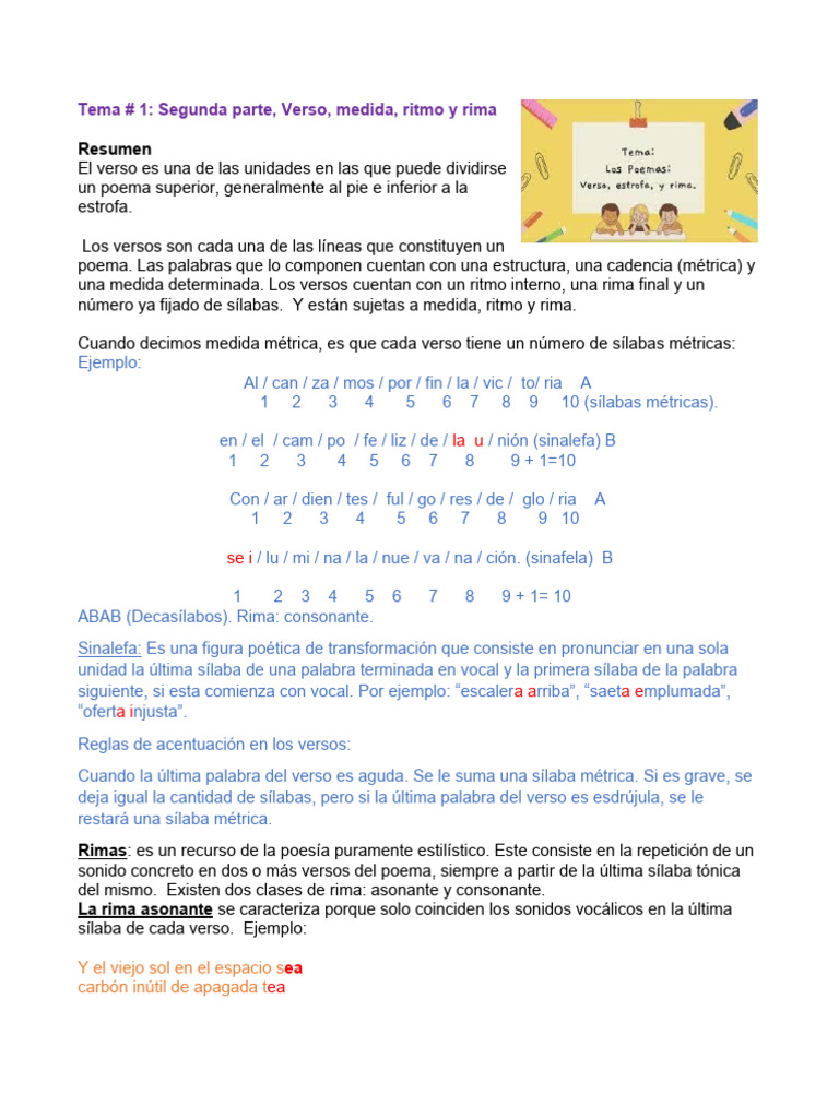 Verso, Ritmo, Rima.. | PDF | Metro (poesía) | Poesía