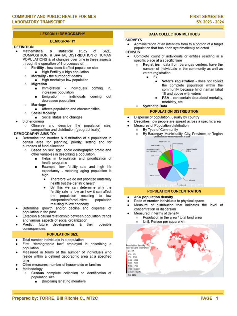 Community and Public Health For MLS - Laboratory | PDF | Demography ...