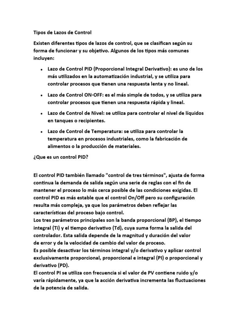 Tipos de Lazos de Control Industrial | PDF | Física Aplicada e ...