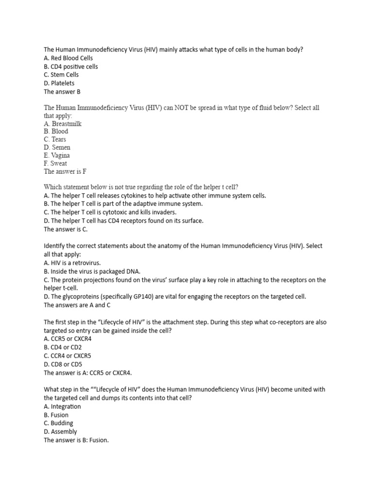 HIV Question | PDF | Hiv | Management Of Hiv/Aids