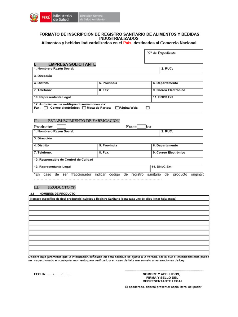 Formulario Digesa | PDF