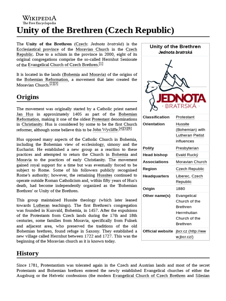 Unity of The Brethren (Czech Republic) | PDF | Moravian Church ...