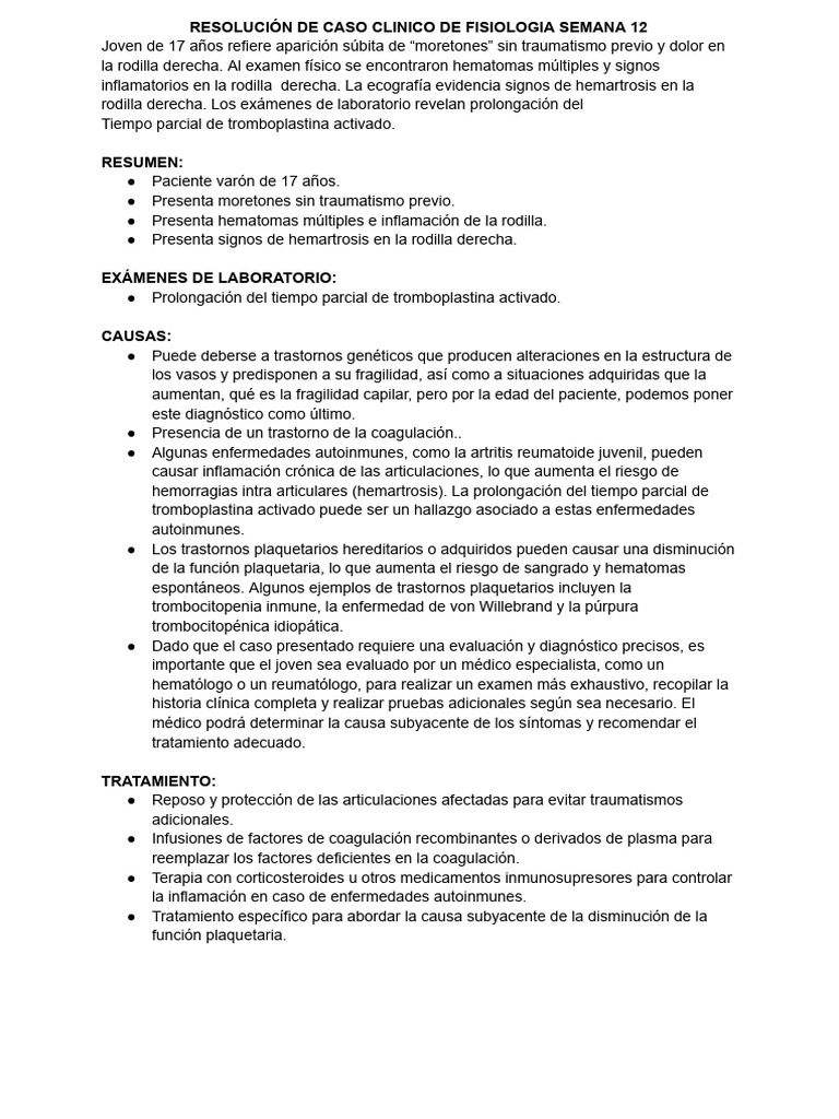 Resolución de Caso Clinico de Fisiologia Semana 12 | PDF | Coagulación ... Resolución de Caso Clinico de Fisiologia Semana 12 | PDF | Coagulación ...