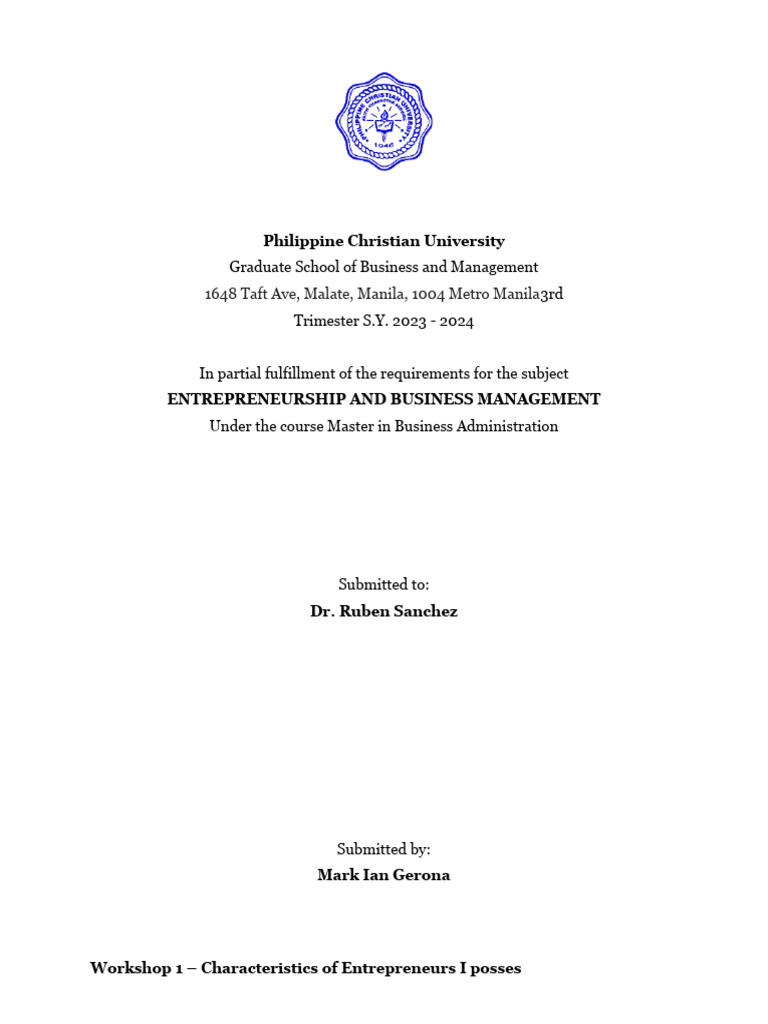 Work Shop 1 - Submission - Mark Ian Gerona | PDF | Entrepreneurship | Social Entrepreneurship