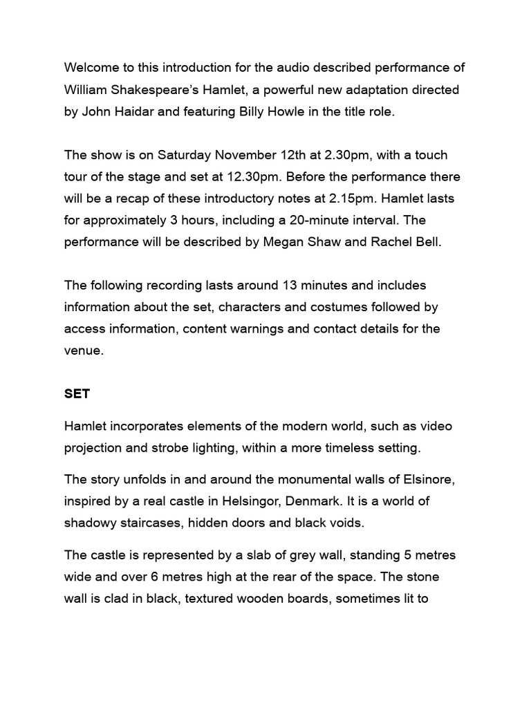 Hamlet Introductory Notes | PDF | Hamlet | Fashion