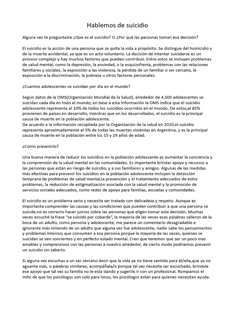 Hablemos de Suicidio | PDF | Suicidio | Adolescencia