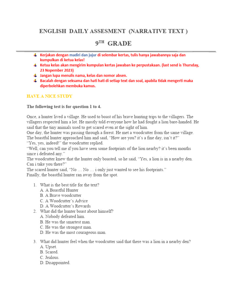 9th Grade English Daily Assessment | PDF | Mouse