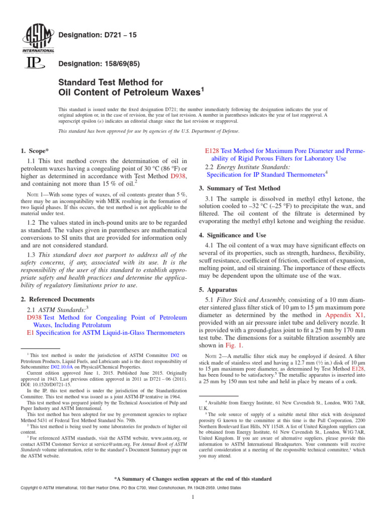 Oil Content of Petroleum Waxes: Standard Test Method For | PDF ...