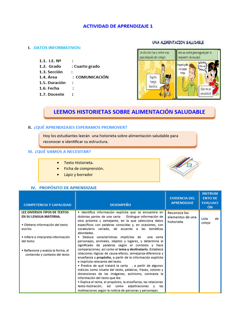 Leemos Historietas Saludables | PDF | Cómics | Evaluación