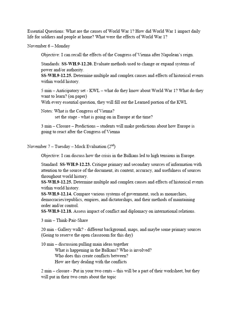 Unit 3 World War 1 | PDF | World War I | Trench Warfare