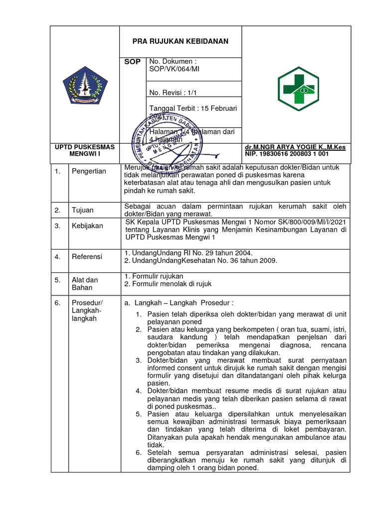 064 Sop Pra Rujukan Kebidanan - Bdn. Indu Rastiti, SST | PDF