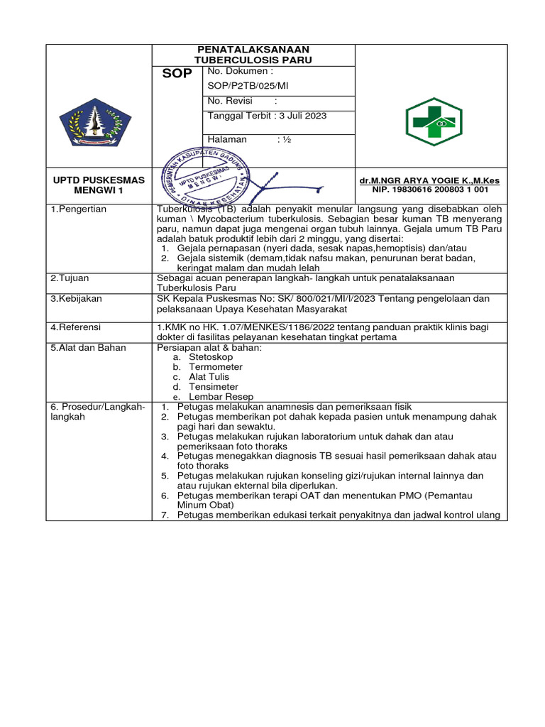 Penatalaksanaan Tuberculosis Paru 2023 - Puskesmas Mengwi 1 | PDF ...
