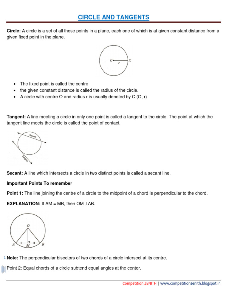 Circle and Tangents | PDF | Circle | Perpendicular