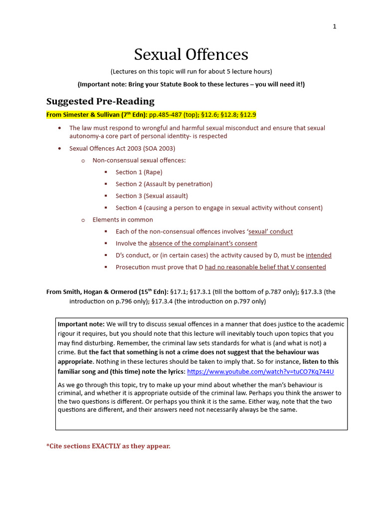 Sexual Offences Handout | PDF | Sexual Assault | Assault