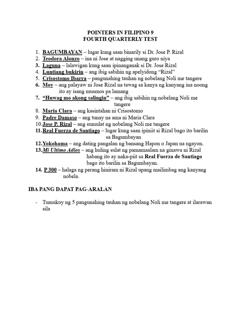 Pointers in Filipino 94thqrt | PDF