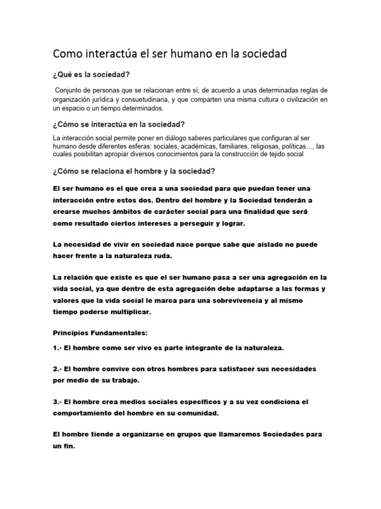 Como Interactúa El Ser Humano en La Sociedad | PDF | Sociedad | Estado ...