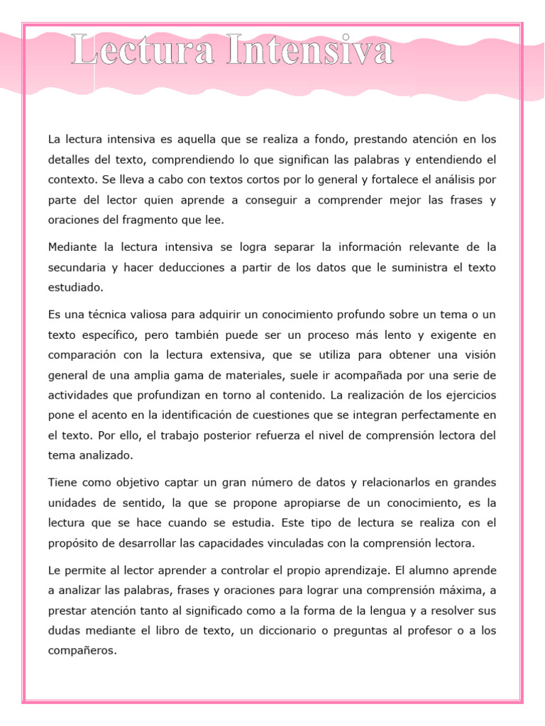 La Lectura Intensiva | PDF | Comprensión lectora | Aprendizaje