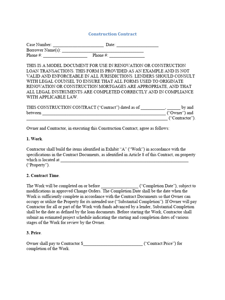 Construction Contract | PDF | Indemnity | Breach Of Contract