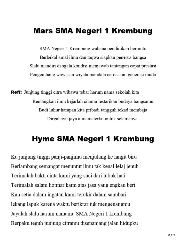 Mars SMA Negeri 1 Krembung | PDF