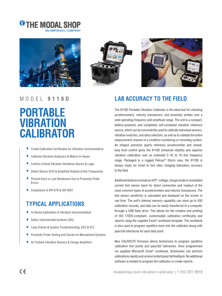 9110D Portable Vibration Calibrator Datasheet DS 0103 | PDF ...