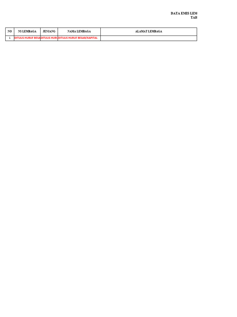 CONTOH FORM EMIS OFFLINE TPQ 2024-2025 Kecamatan Gedangan | PDF