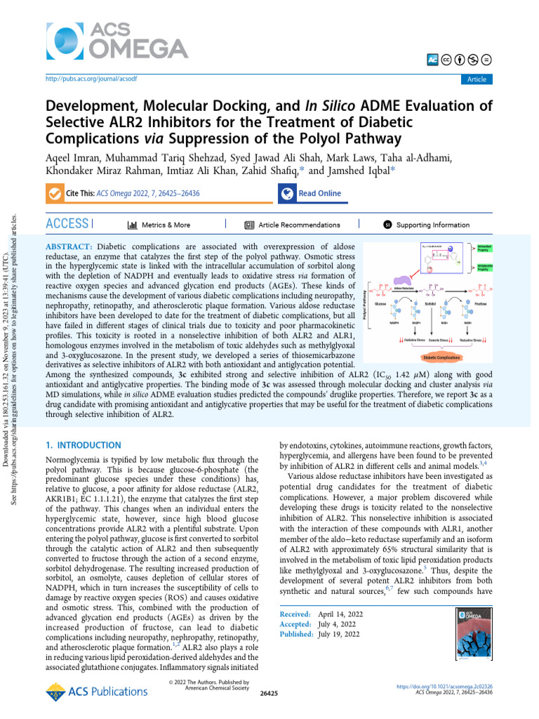 Imran Et Al 2022 Development Molecular Docking and in Silico Adme Evaluation of Selective Alr2 ...