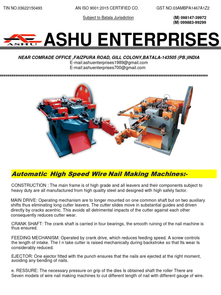 Wire Nail Making Machine Pricelist | PDF | Grinding (Abrasive Cutting ...
