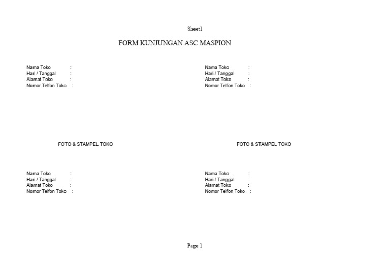 Form Kunjungan Visit Toko 2021 | PDF