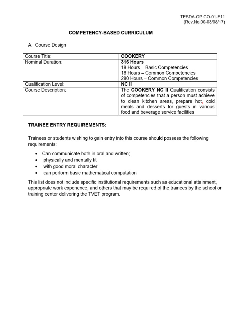 CBC Cookery NC II | PDF | Communication | Hors D'oeuvre