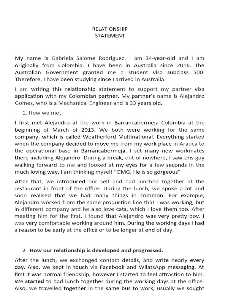Relationship Statement - Gabriela | PDF