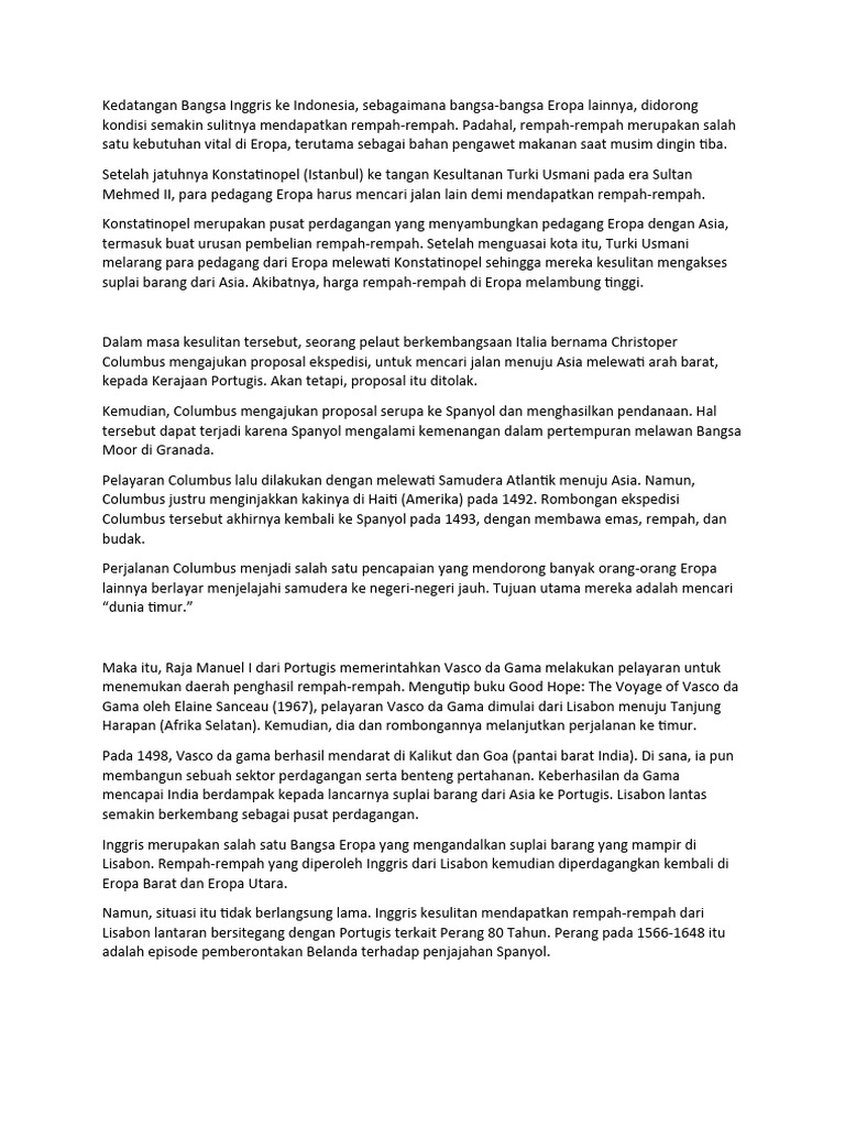 Sejarah Datangnya Bangsa Inggris Ke Nusantara | PDF | Sejarah