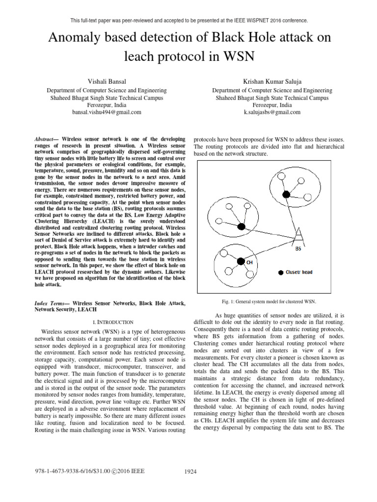 Anomaly Based Detection of Black Hole Attack On Leach Protocol in WSN | PDF | Wireless Sensor ...