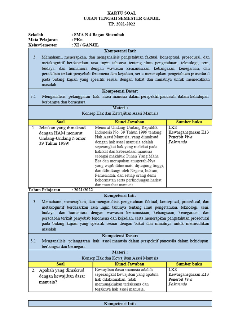 Kartu Soal Uts (Xi) 2021-2022 | PDF