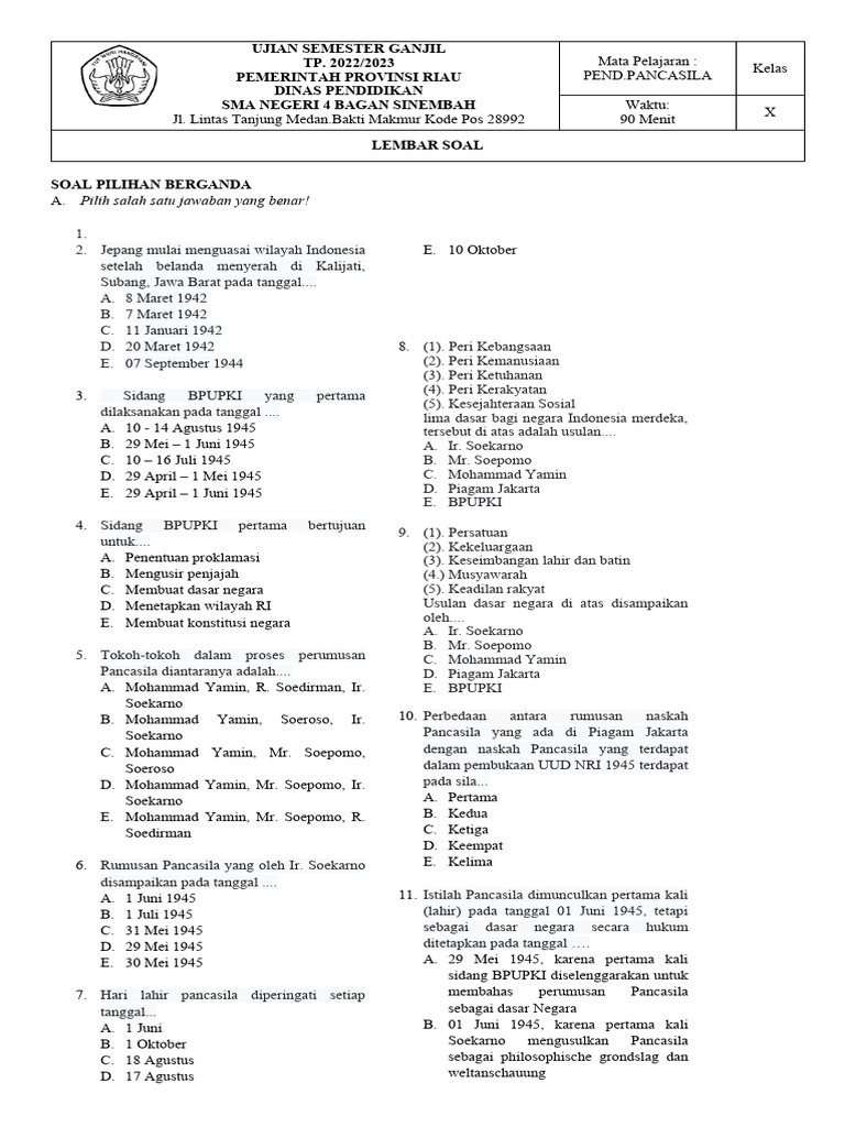 Ujian Ganjil PPKN (X-Xi) 2023 | PDF