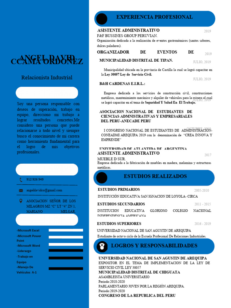 Curriculum Angel David Ccama Ordoñez | PDF | Economias | Business