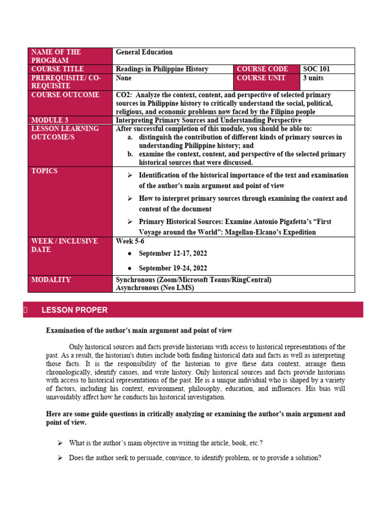 Voyage of Magellan Module 3 | PDF | Primary Sources