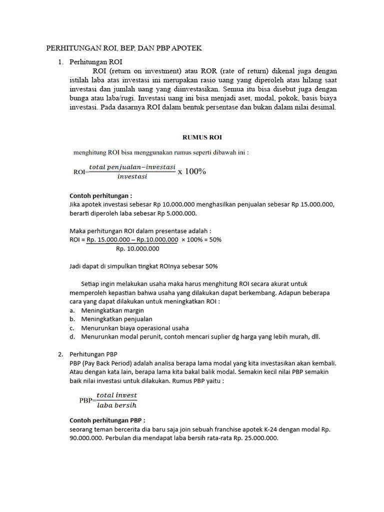 Perhitungan Roi - Pbp-1 | PDF
