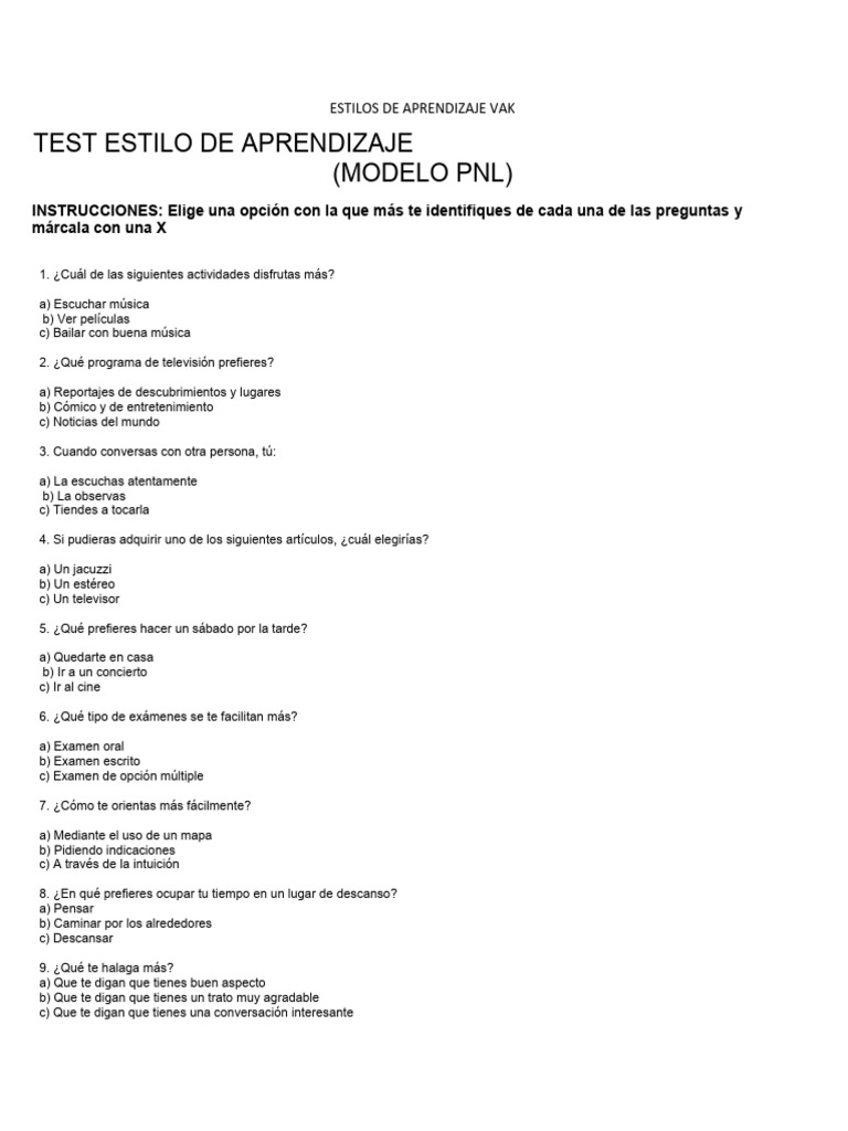 Estilos de Aprendizaje Vak | PDF