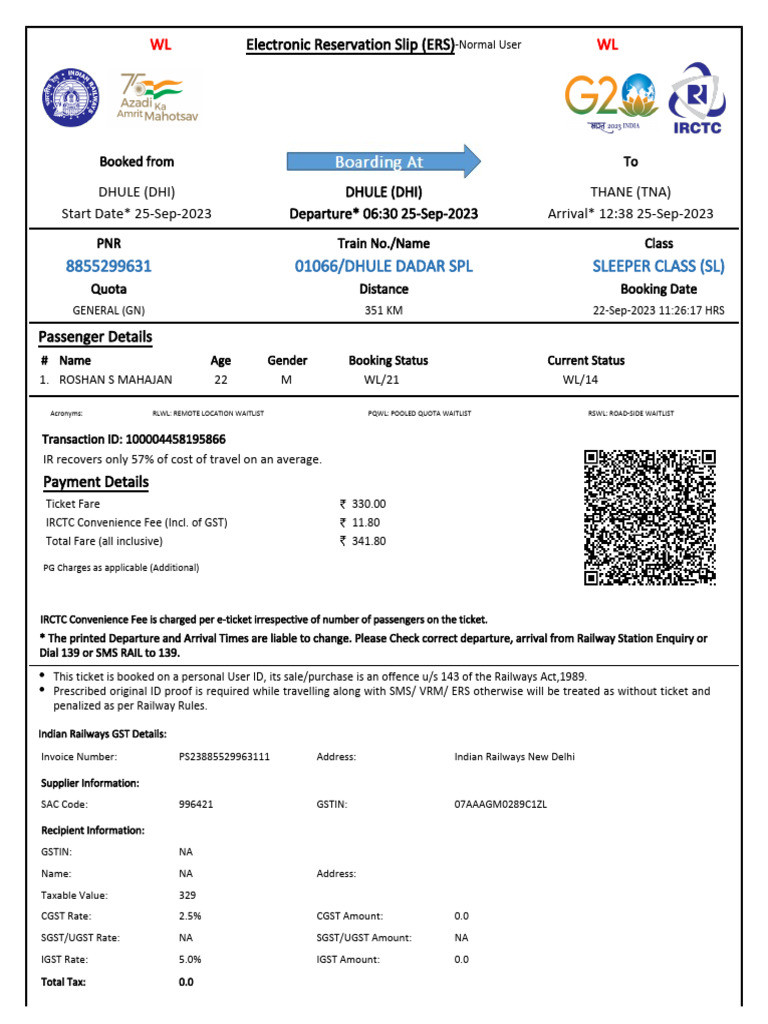 Dhule to Thane Train Ticket Details | PDF