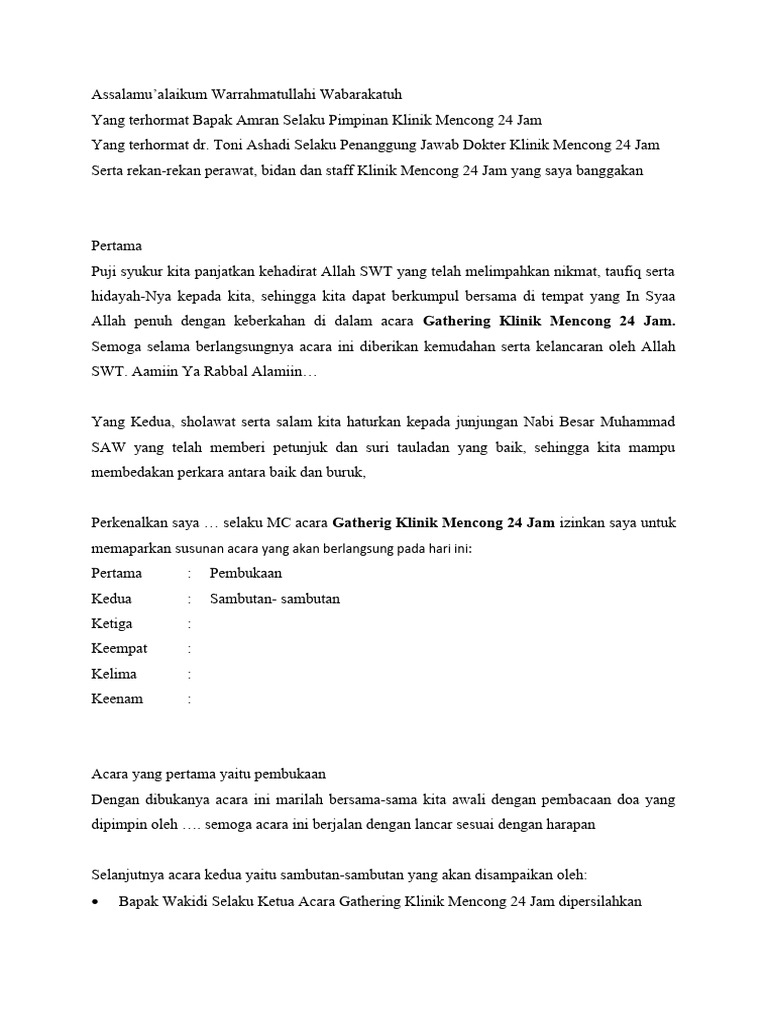 Teks MC Gathering | PDF | Kesehatan Holistik