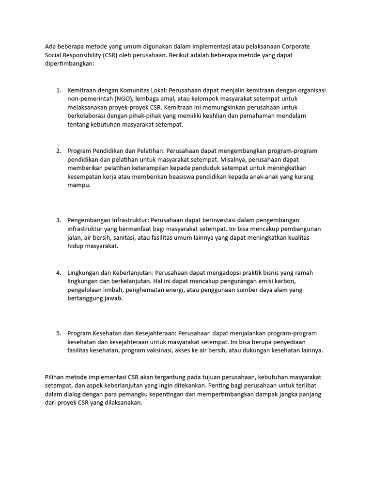 Metode Implementasi Csr Pdf