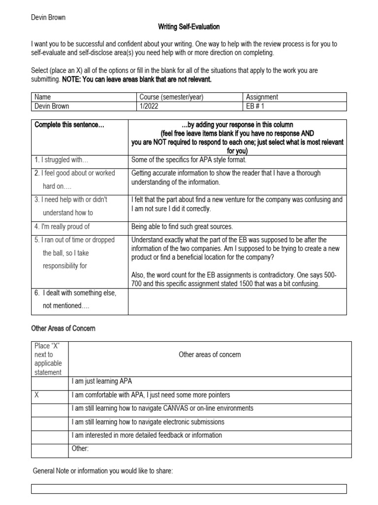 Writing Self-Eval-2019 1 | PDF | Cognition | Cognitive Science